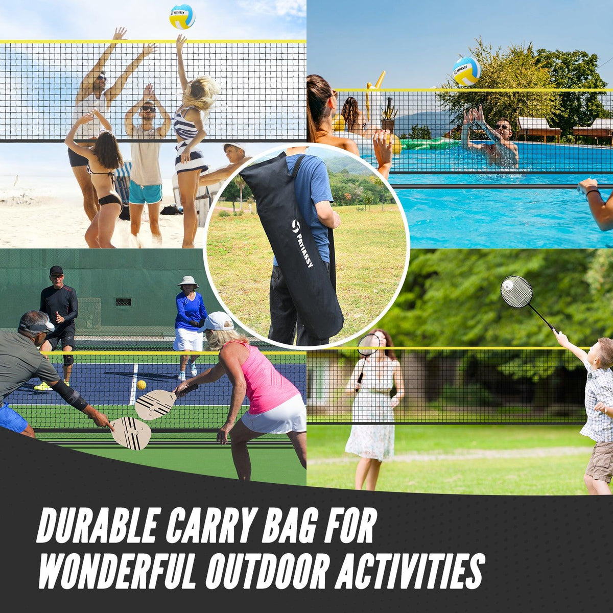 Patiassy 17ft Portable Badminton, Pickleball and Volleyball Net Set ...
