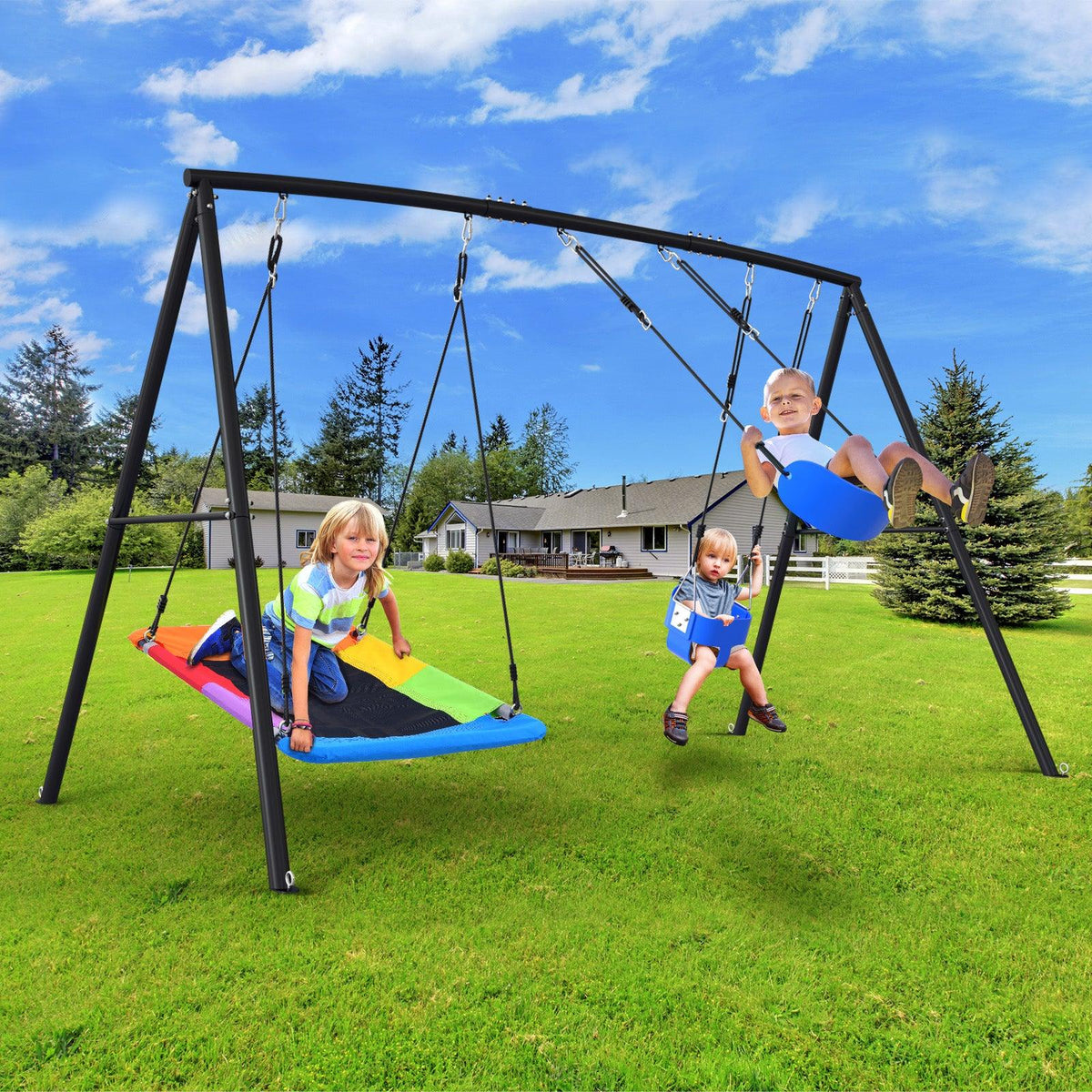 AB0802C - 440lbs metal swing sets with three swing seats for kids – Autojoy