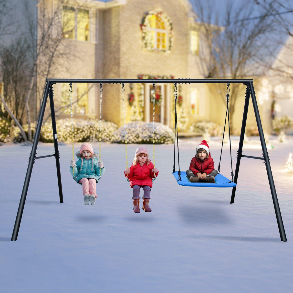 DR0535C - 600lbs Large Metal Frame Outdoor Family Swing Set for Kids ...