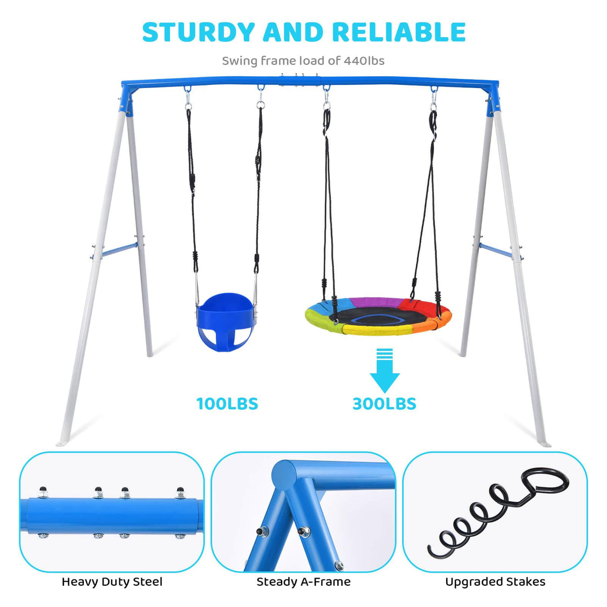 440lbs A-Frame Swing Sets with Saucer Swing and Toddler Swing – Autojoy