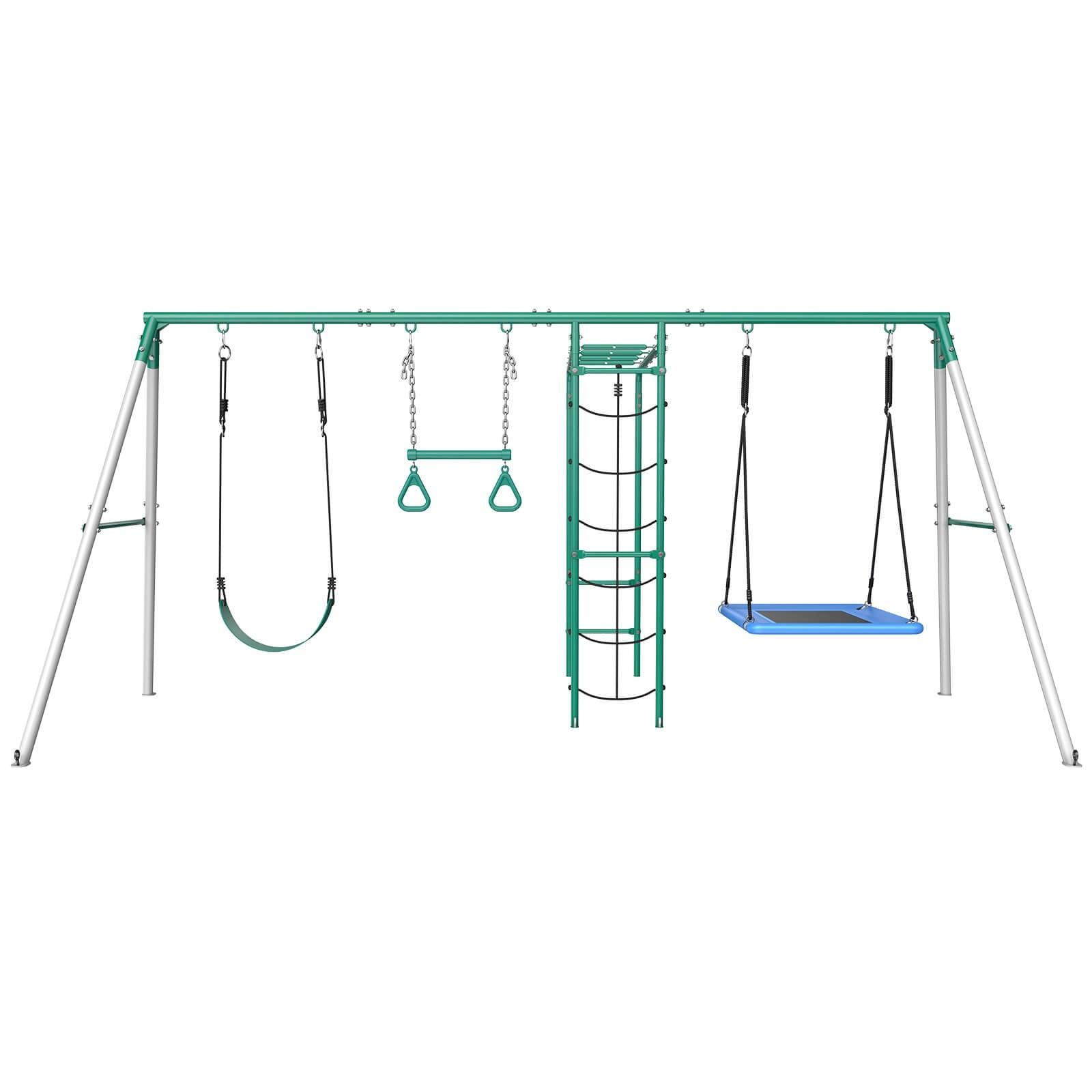 5 In 1 Metal Swing Sets for Backyard with 2 Swings and Monkey Bar – Autojoy