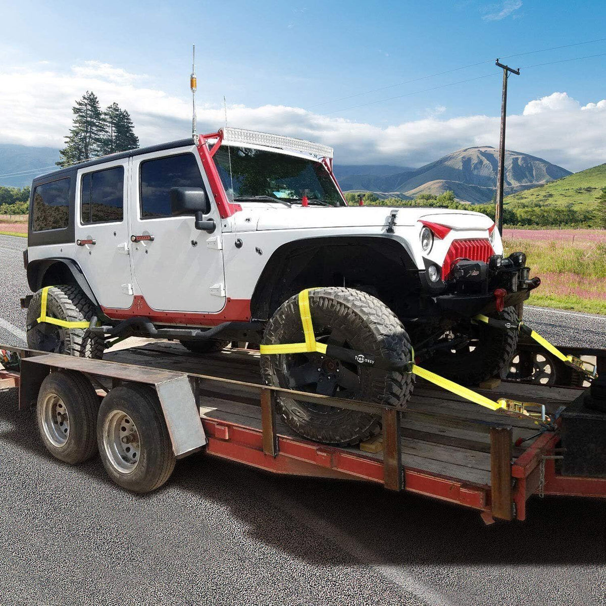 4 Axle Strap Car Wheel Ratchet Tie Down Straps Snap Hooks Heavy Duty f ...