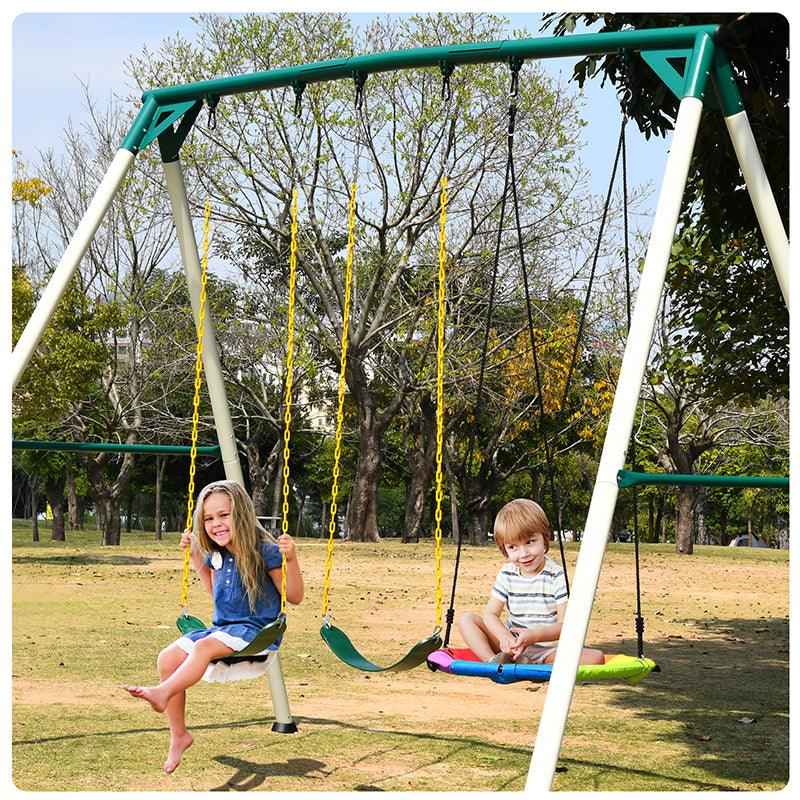 Hapfun 660Lb Heavy Duty A Frame Metal Swing Sets with Three Seats – Autojoy